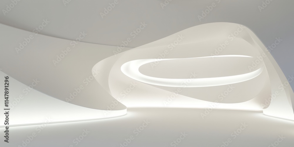 futuristic room hall indoor interior white curved shapes, smooth curves ...