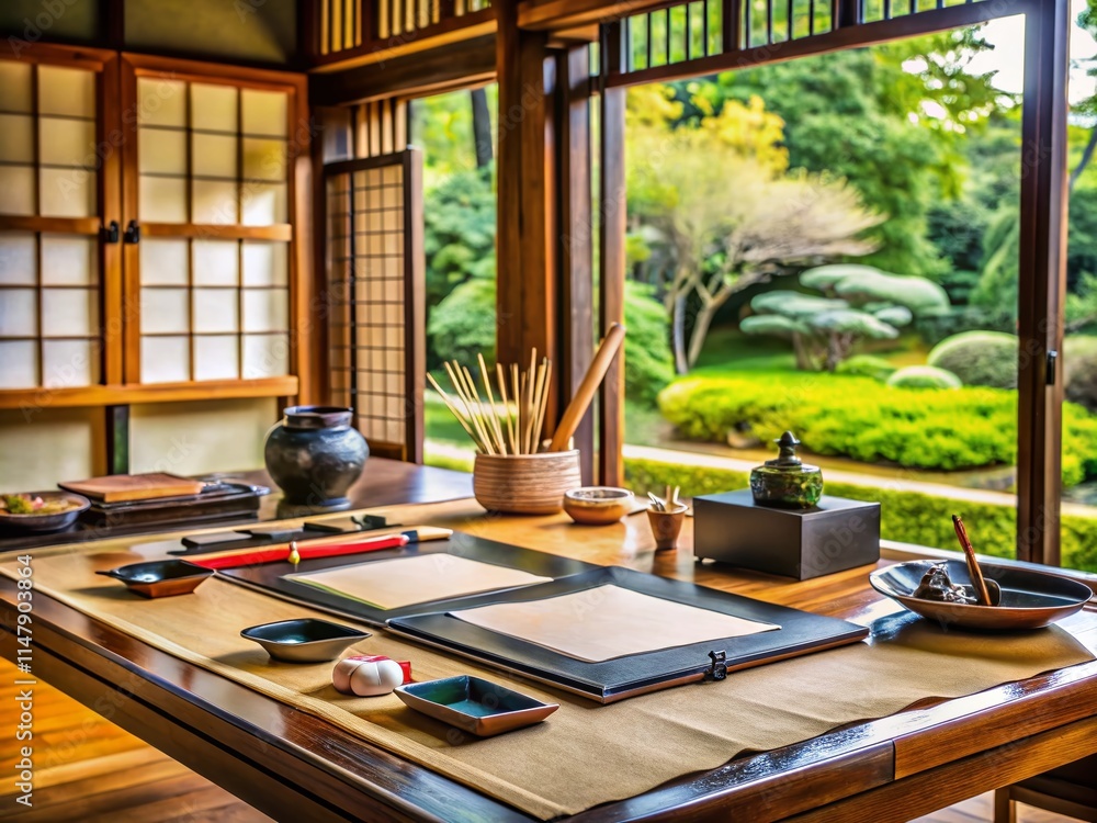 Japanese Calligraphy Desk Setup: Authentic Shodo Workspace, Elegant ...