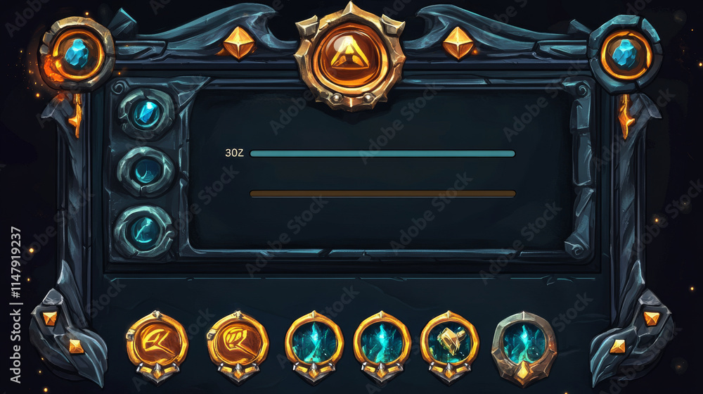 Game ui profile, user menu interface 2d graphic design with frame for ...