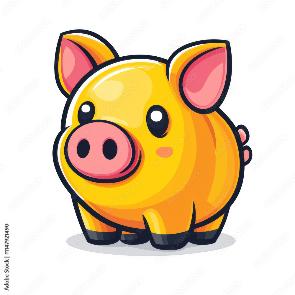 yellow icon of Pig isolated on a transparent background Minimalist flat ...