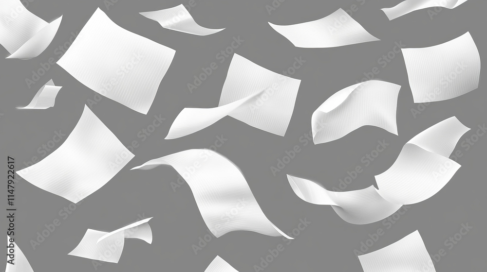 3d fly paper sheet. White document fall vector. Isolated realistic ...