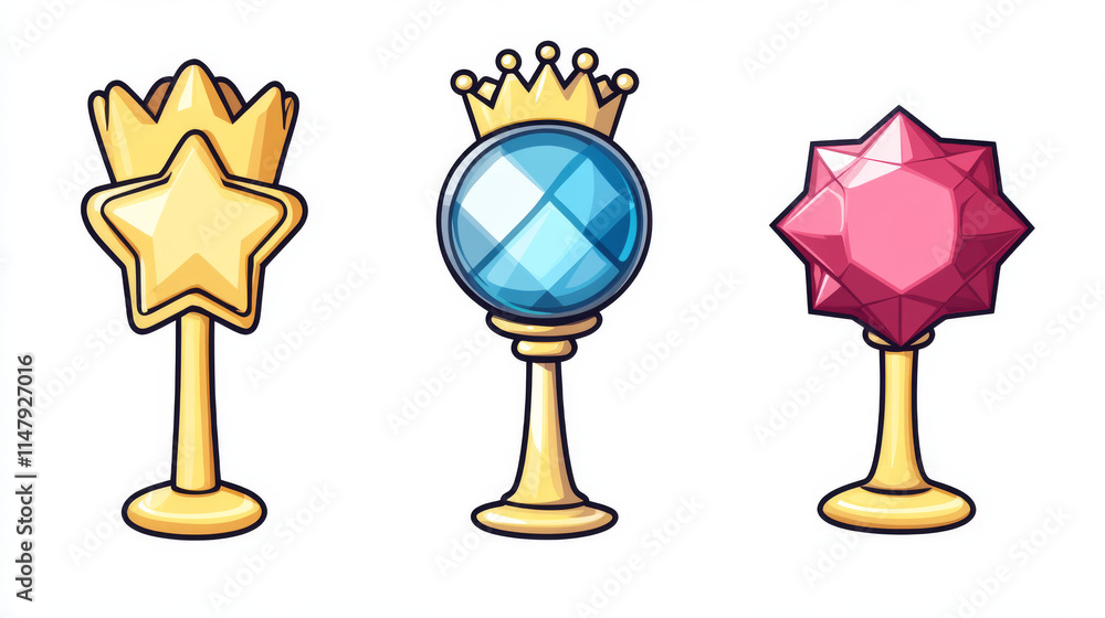 UI game icons of medals and award badges with symbols of star, crown ...