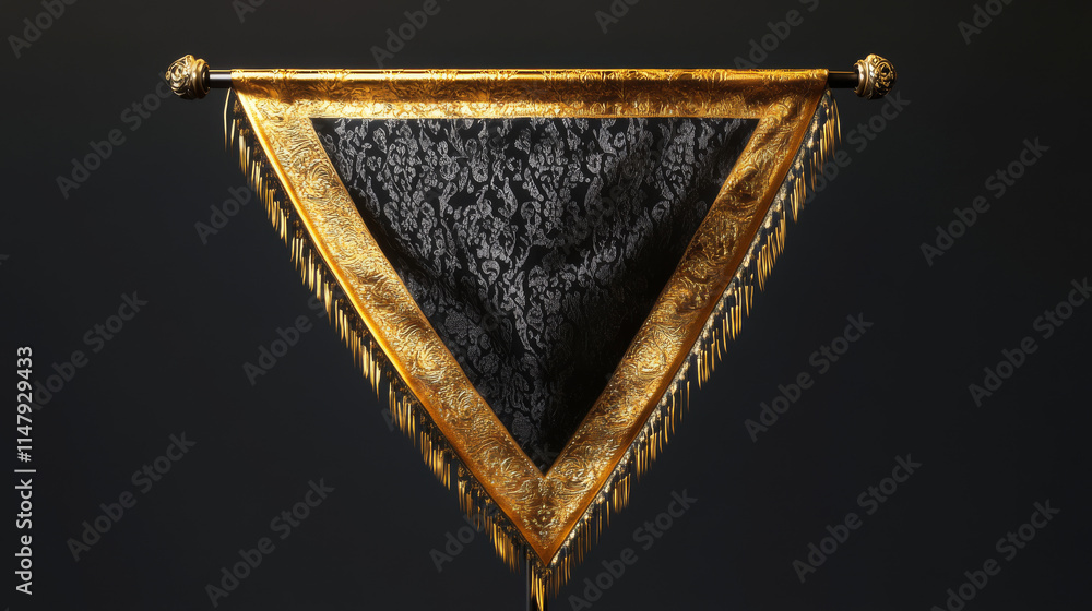 3d black and gold vertical pennant flag vector mockup. Golden realistic ...