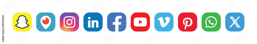 Facebook, twitter, instagram, youtube, snapchat, pinterest, whatsap, linkedin, periscope, vimeo ...