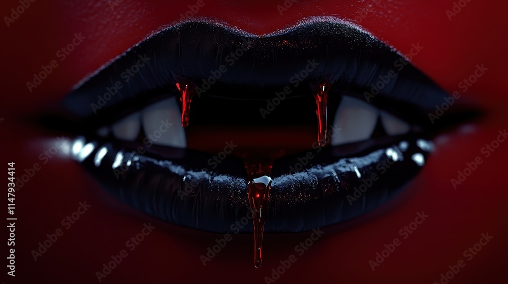 Sexy Vampire Woman lips with blood,Dripping blood on mouth, witches or ...