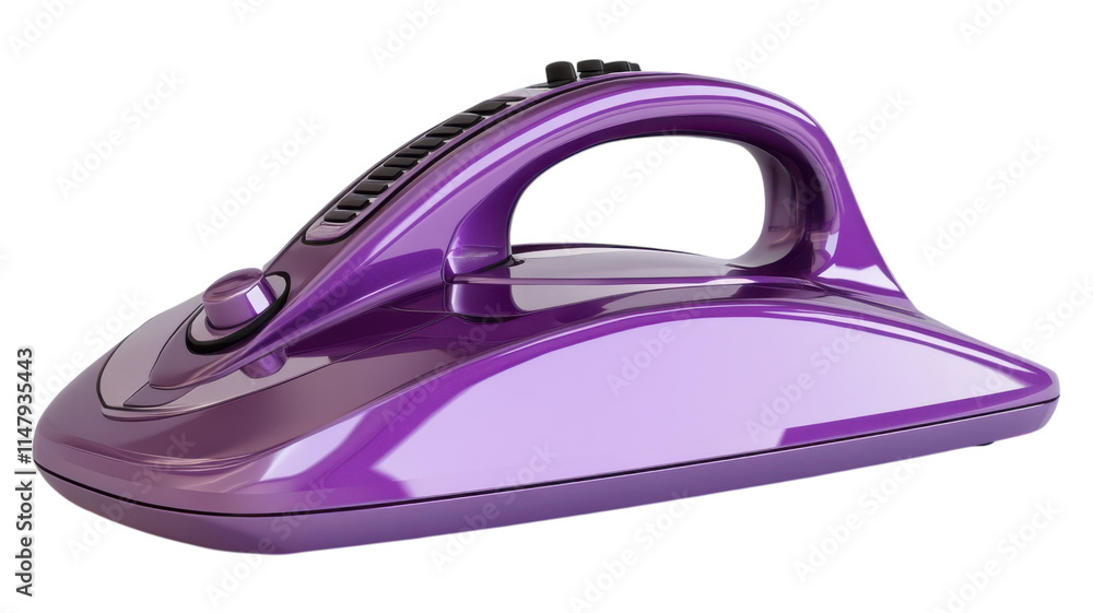 Bright purple steam iron ready for pressing clothes in modern home ...