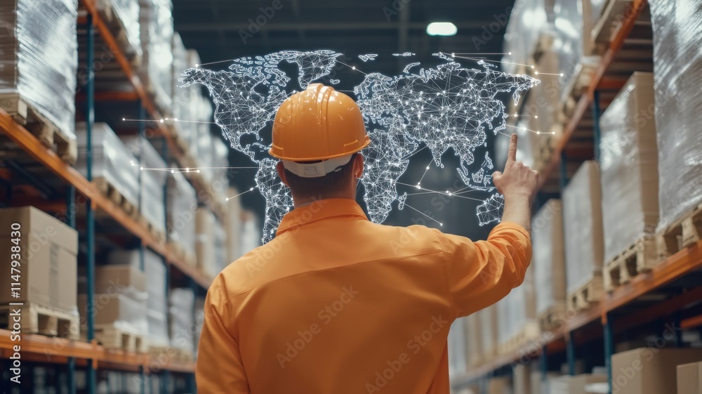 Warehouse professional analyzing global logistics using interactive ...