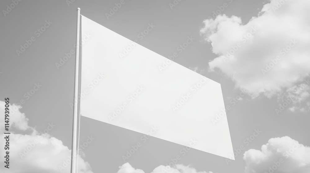 3d white pennant blank wave flag mockup vector. Realistic fabric canvas ...