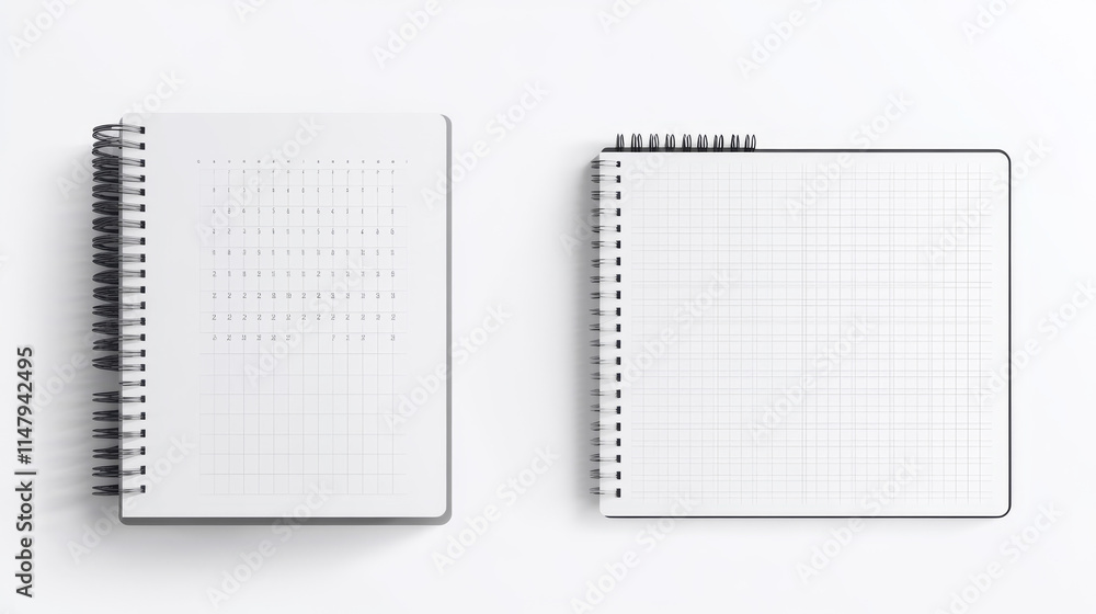 Calendar mockup with blank pages and spiral. Desktop vertical paper ...
