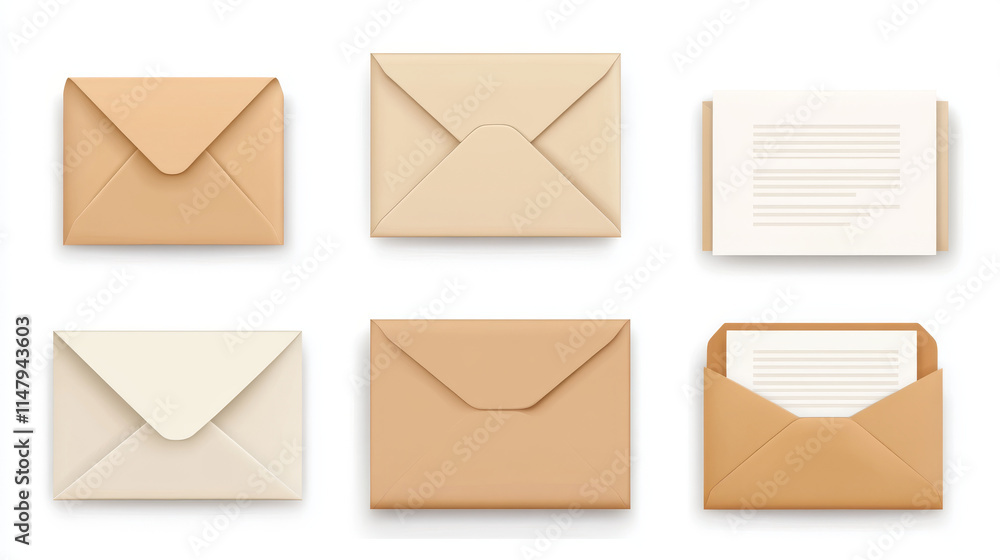 White envelope DL and square template. Vector realistic mockup of blank ...