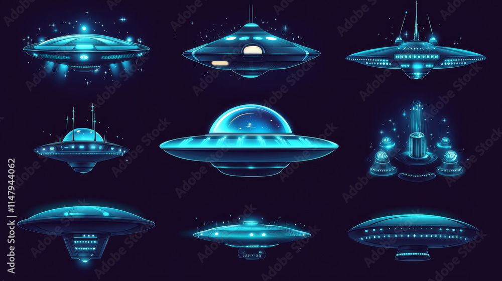 Flying ufo saucer animation sprite sheet effect. Alien spaceship ...