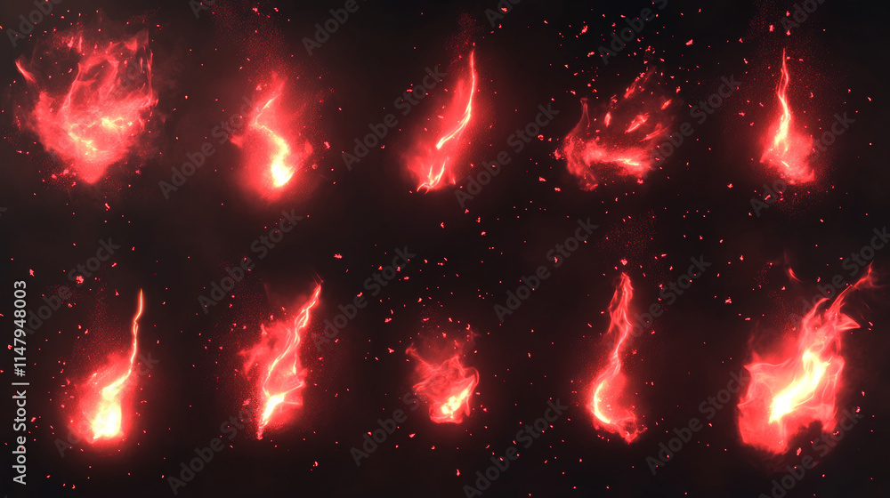 Thunder game lightning effect vector set. Isolated magic red neon ...