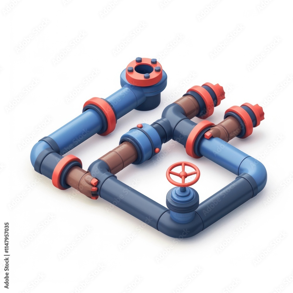 Isometric 3D showcasing a detailed diagram of various plumbing pipe ...