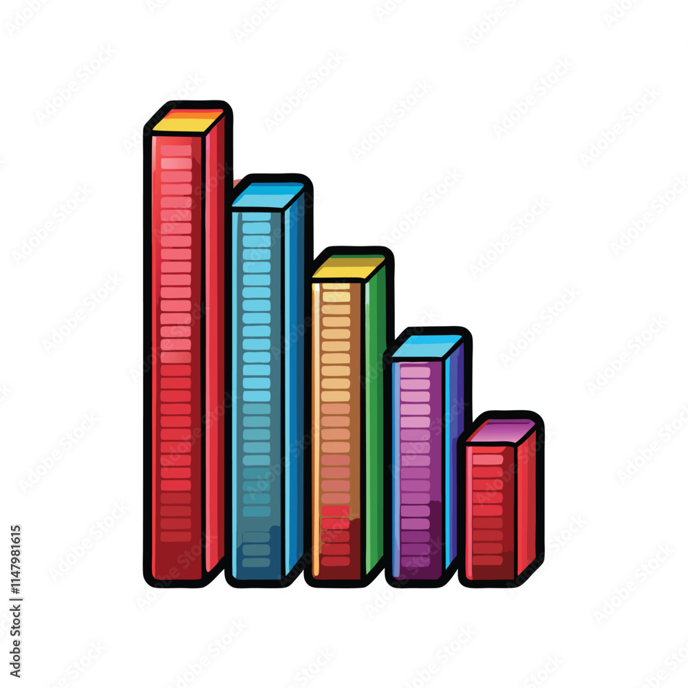 Create a vector art illustration of a stacked bar graph, showcasing ...