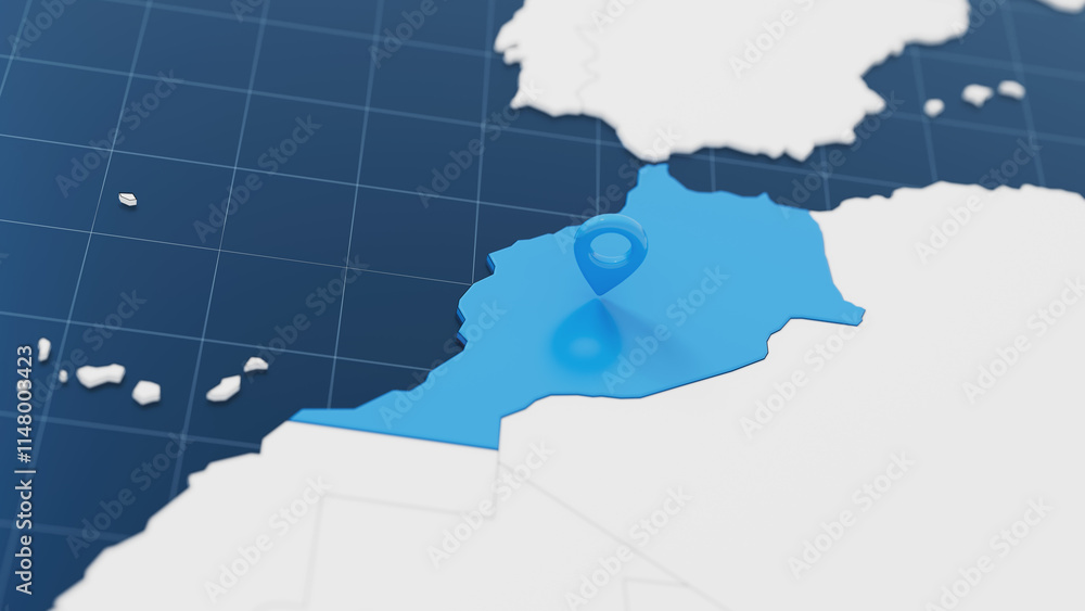 Blue Morocco 3d map with pointer pin surrounded with other countries in ...