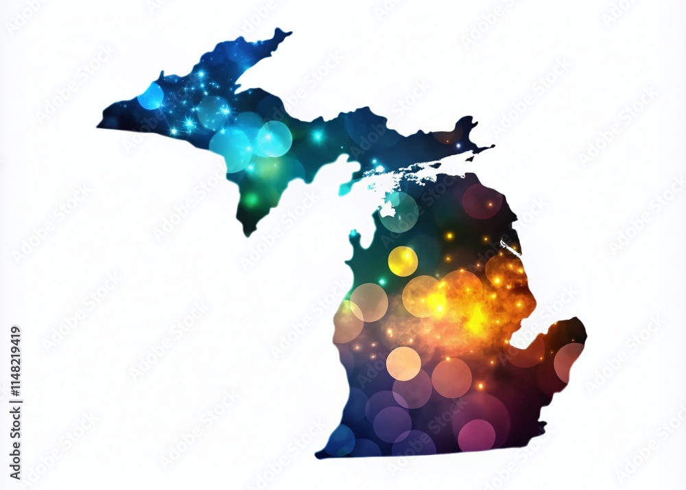 Michigan State Silhouette Map, Geographic Outline, State Shape, USA Map ...
