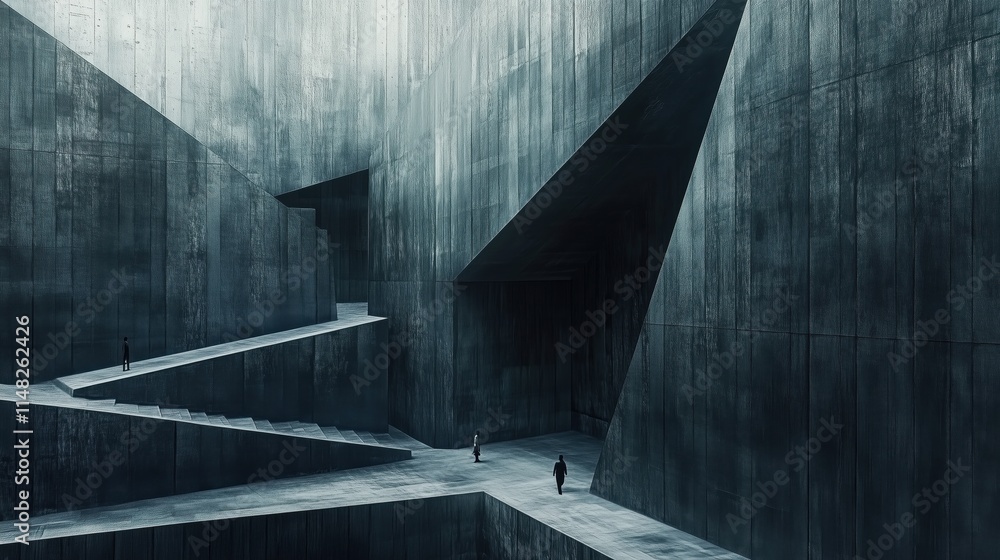 Modern Architectural Design Featuring Angular Concrete Structures And Minimal Human Presence In