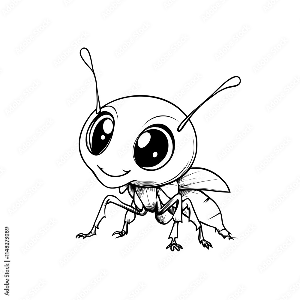 coloring page for cute ant cartoon isolate style only contours black ...