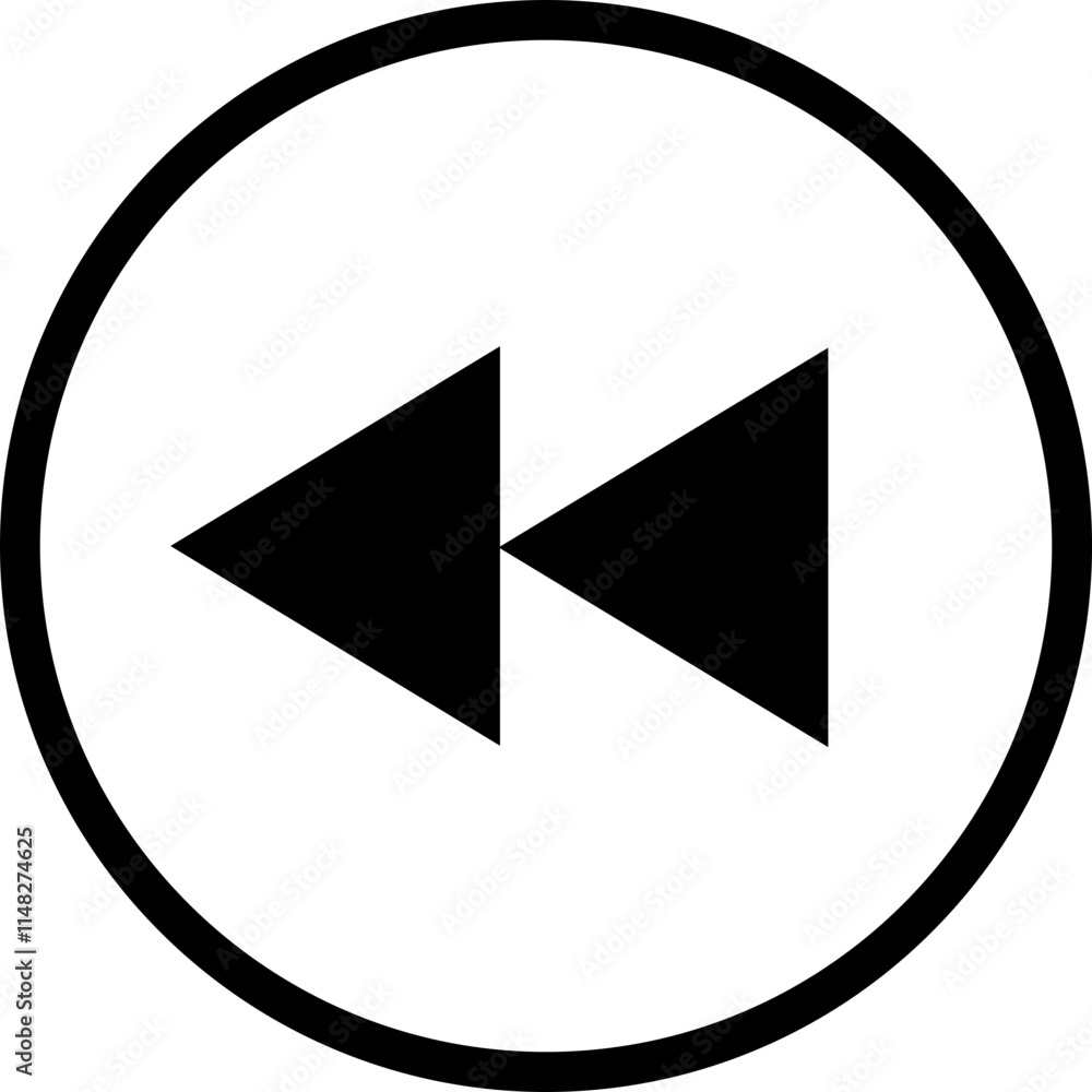 Rewind button icon. Rewind play fast backward button icon. Fast reverse button sign isolated on ...