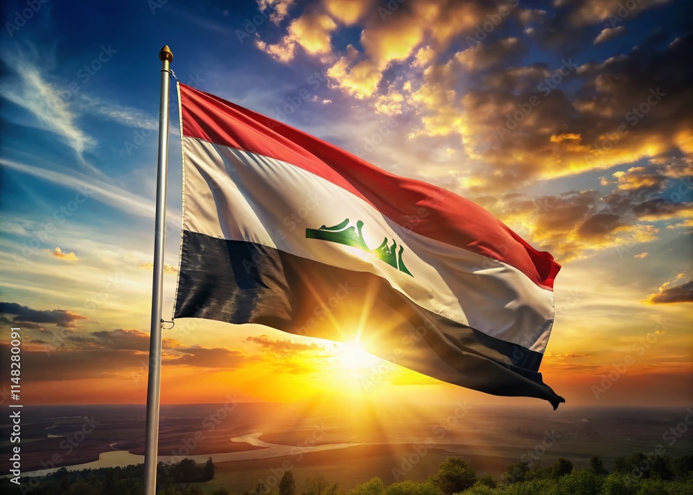 Panoramic Iraqi Flag, Stunning Landscape, National Flag of Iraq, Waving ...