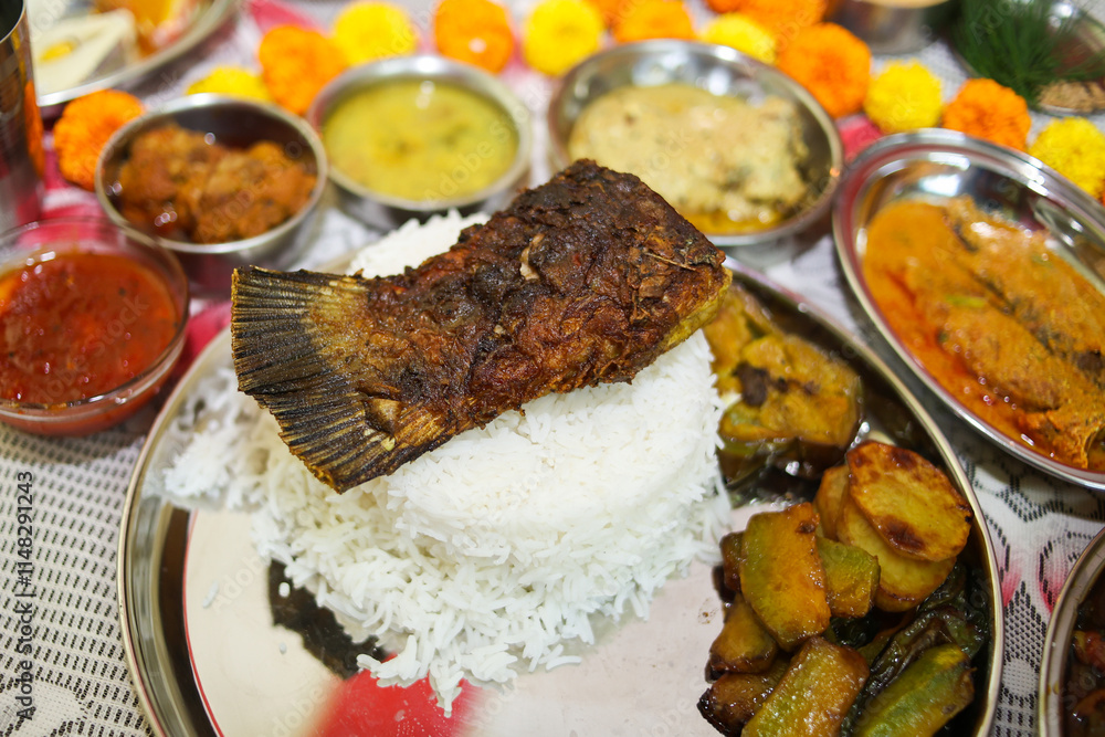 Famous Authentic Bengali Food Thali Mach Bhat in Kolkata Stock Photo ...