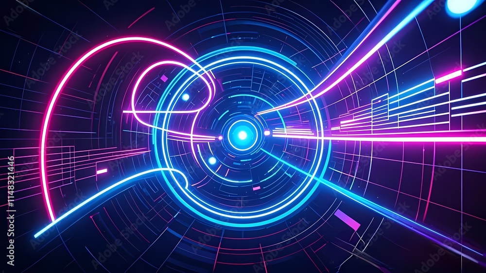 Futuristic digital design with radar patterns and glowing blue circles ...