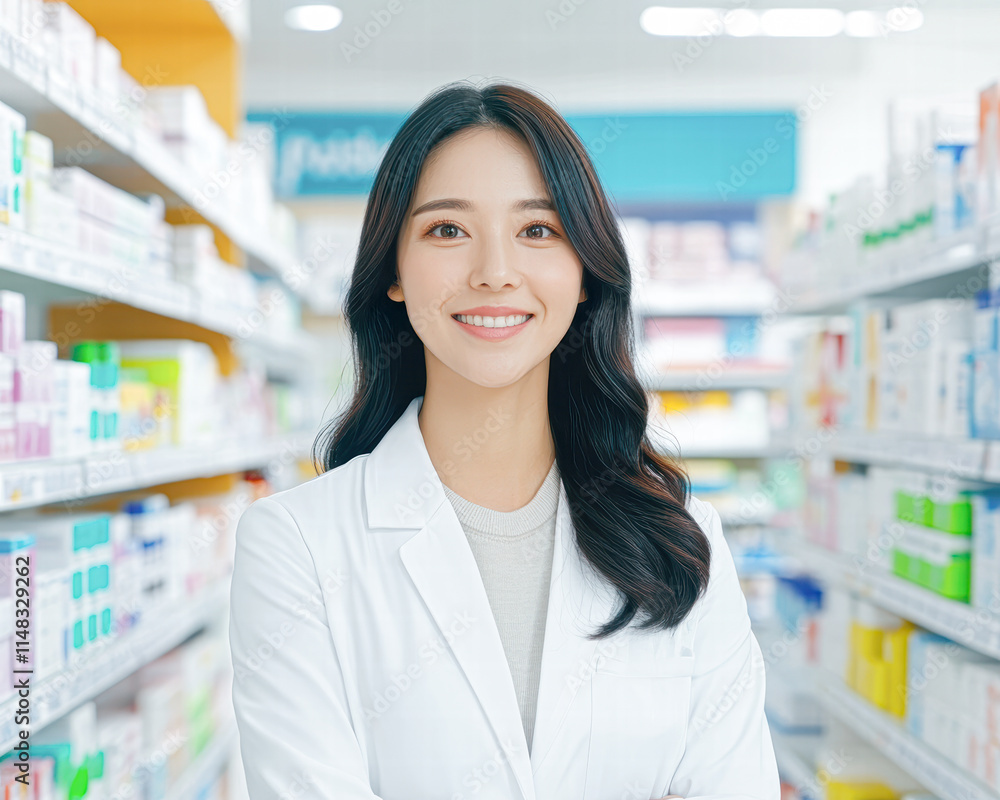 Urban pharmacy team professional portraits in a bright welcoming atmosphere Stock Illustration ...