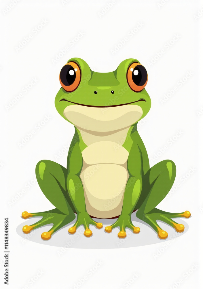 Cute Baby Frog Sitting on White Background, 2D Vector Animal ...