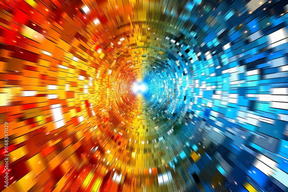 Colorful abstract swirl depicting the merging of warm and cool tones in a dynamic pattern of ...