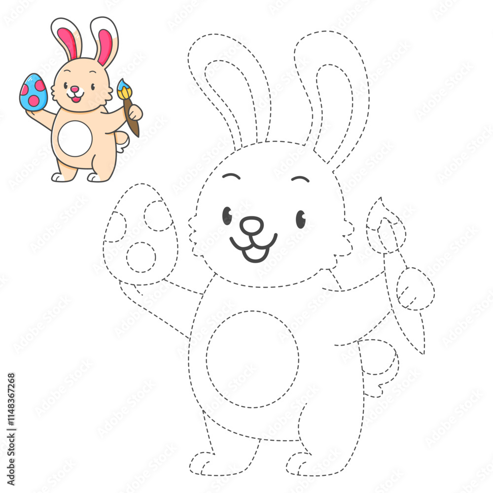 Stock-Vektorgrafik „Trace and color coloring book with rabbit with ...