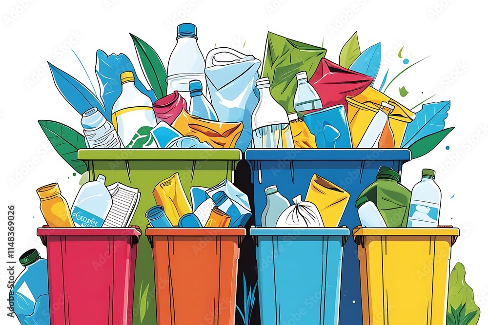 Plastic trash containers of different types. Separation of waste in ...