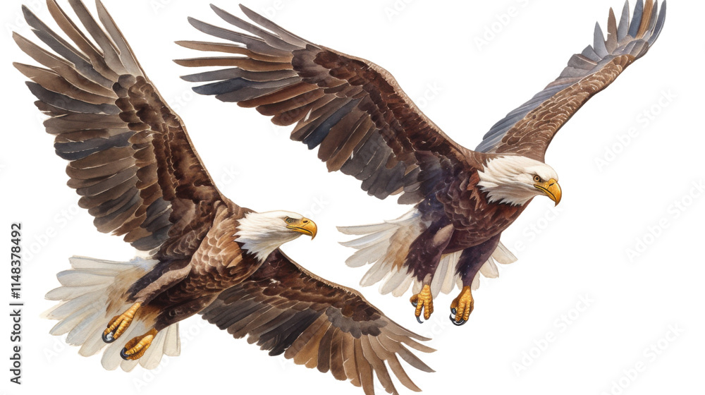 Watercolor two majestic bald eagles isolated on white background Stock Illustration | Adobe Stock