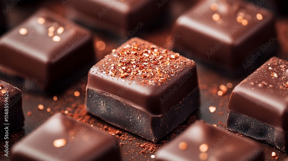 Bombones de chocolate oscuro con polvo de oro comestible, detalle ...