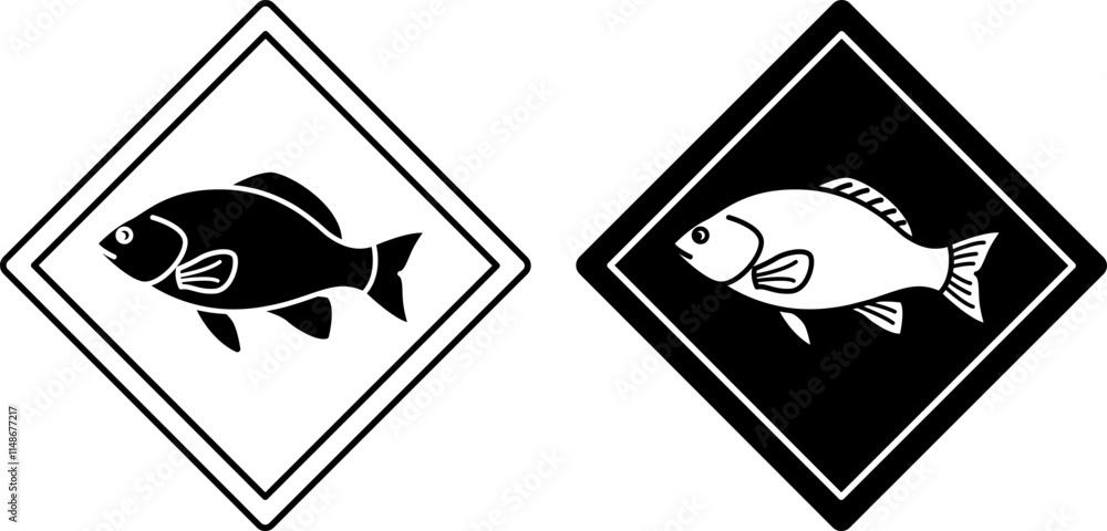 Fish Road Signs. Black and White Vector Icons. Road Sign Warning about ...
