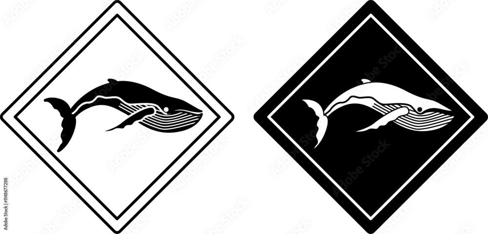 Whale Road Signs. Black and White Vector Icons. Killer Whale, Big Fish ...