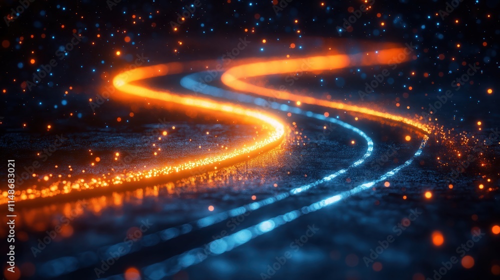 Digital transformation roadmap visualized. Abstract lines of orange ...