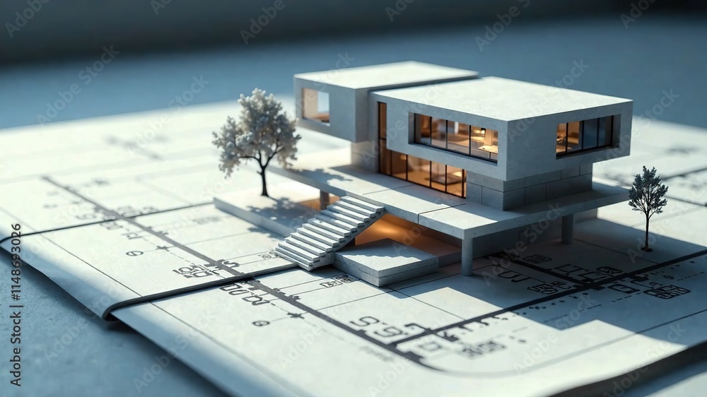 3D Building Blueprint Render, Architectural Visualization, Futuristic ...