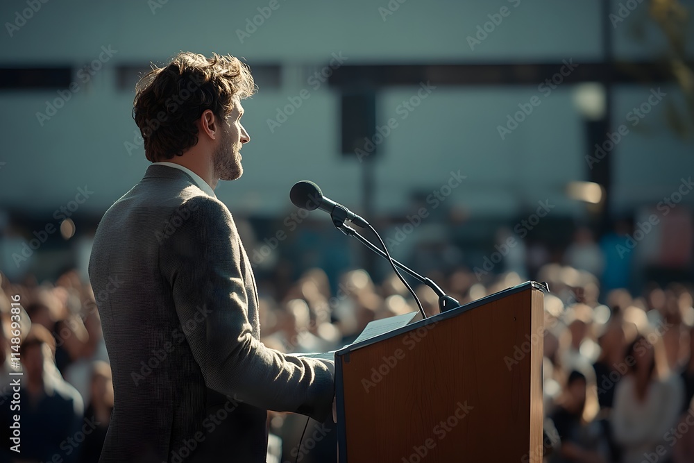Politicians, orators and presenters in formal attire giving public ...