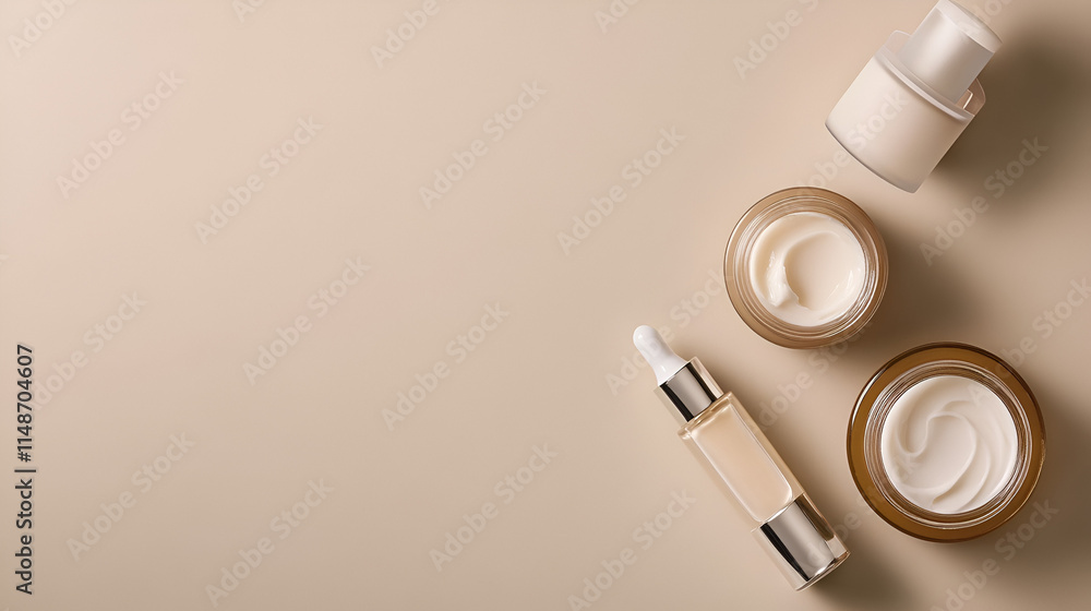Different cosmetic textures of face cream, serum and lotion on beige ...