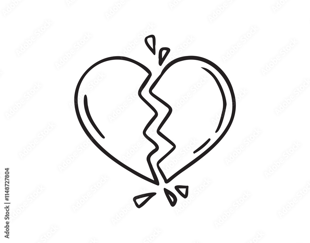 broken heart doodle hand drawn icon. Outline drawing broken heart line ...