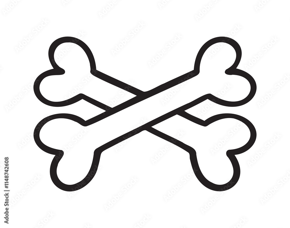 two crossed bones doodle hand drawn icon. Outline drawing two crossed bones line clipart symbol ...