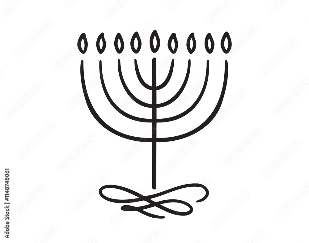 menorah Hanukkah shape Illustration doodle hand drawn icon. Outline drawing menorah Hanukkah ...