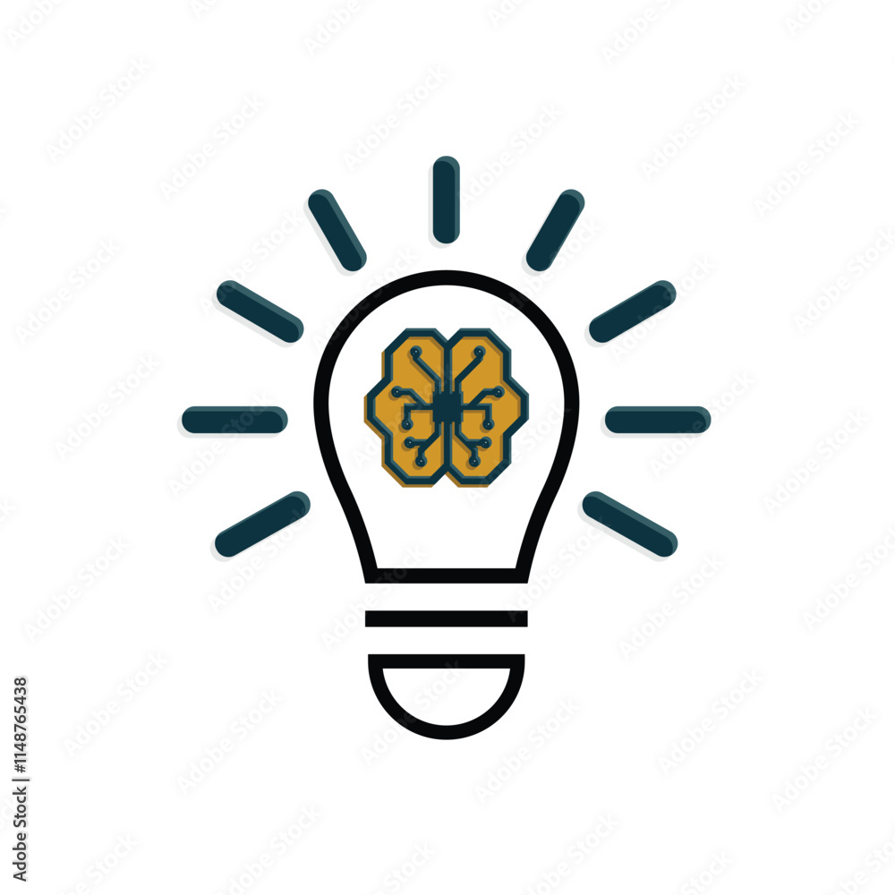 Ide icon. lights and exclamation marks, brains, and AI in the middle ...
