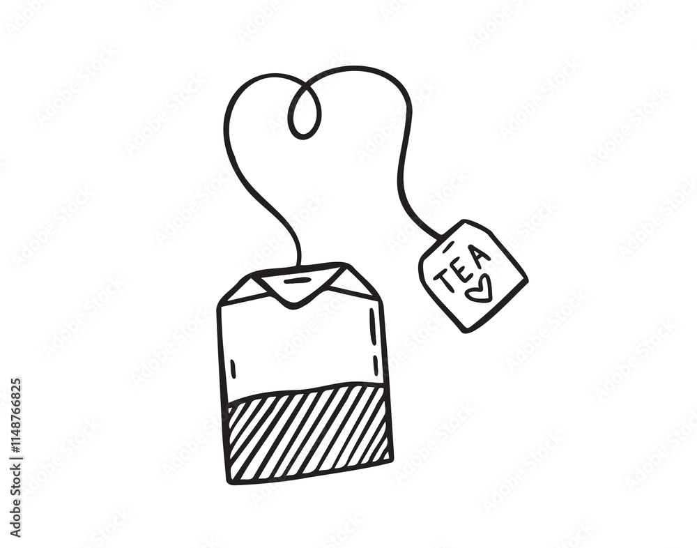 tea bag doodle hand drawn icon. Outline drawing tea bag line clipart ...
