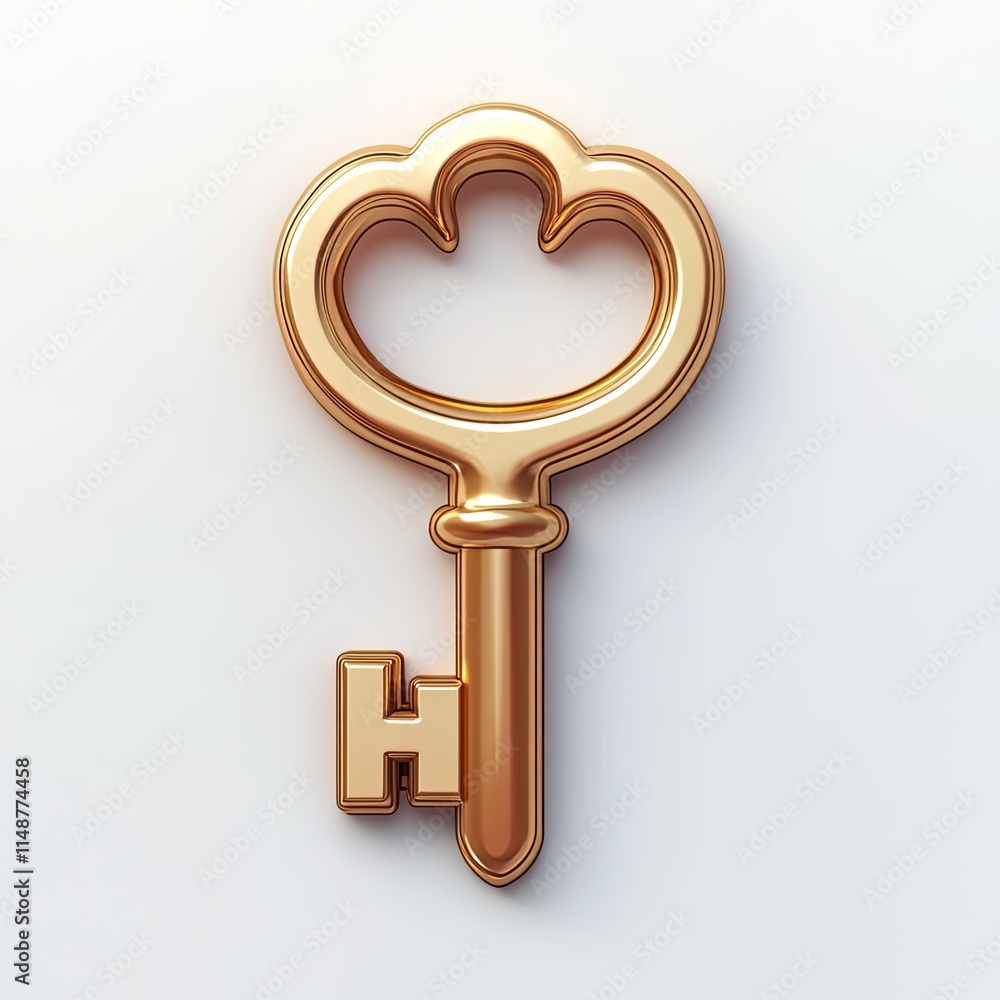 A golden key icon, white background, game design style, game icons ...