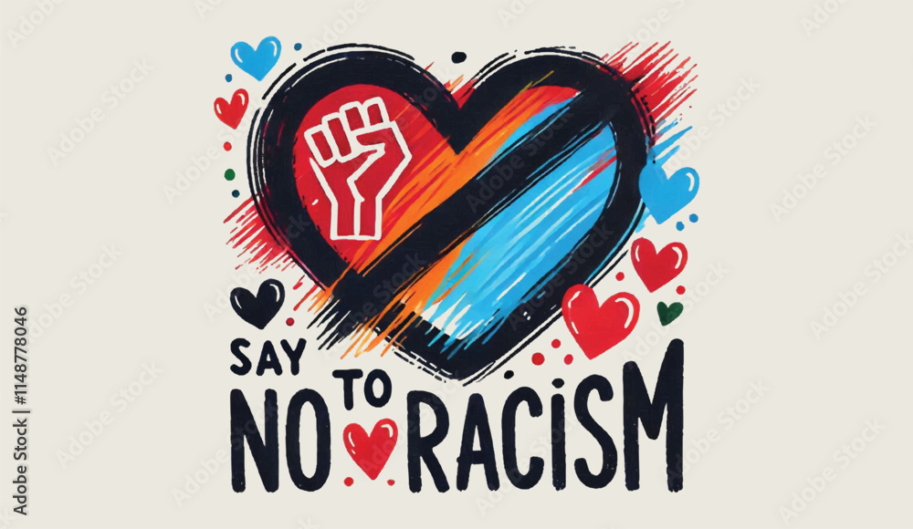 Anti racism hearts paint stroke vector icon banner. Say no to racism ...