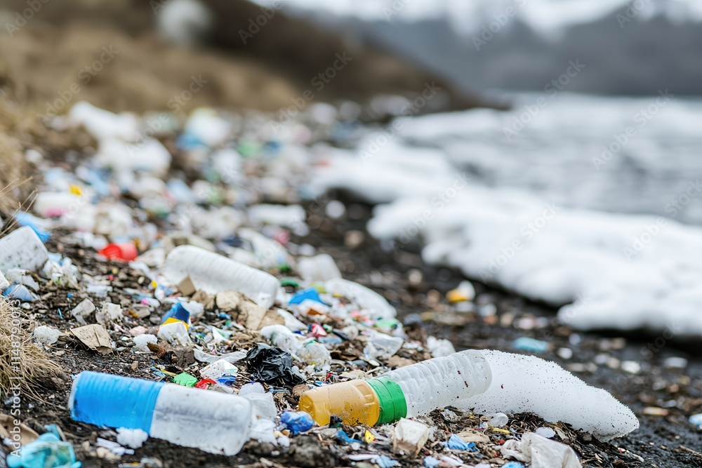 Snow melting from climate change impacts ecosystems. Pollution on a ...