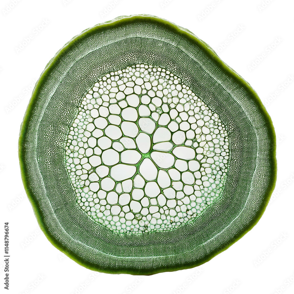Cross section of a monocot stem showing vascular bundles on transparent ...