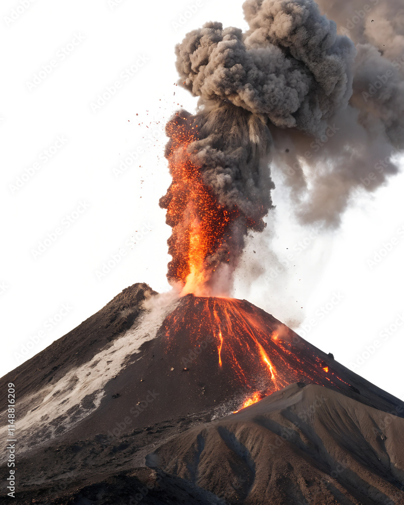 Volcanic eruption. A huge column of smoke and ash rises above the ...