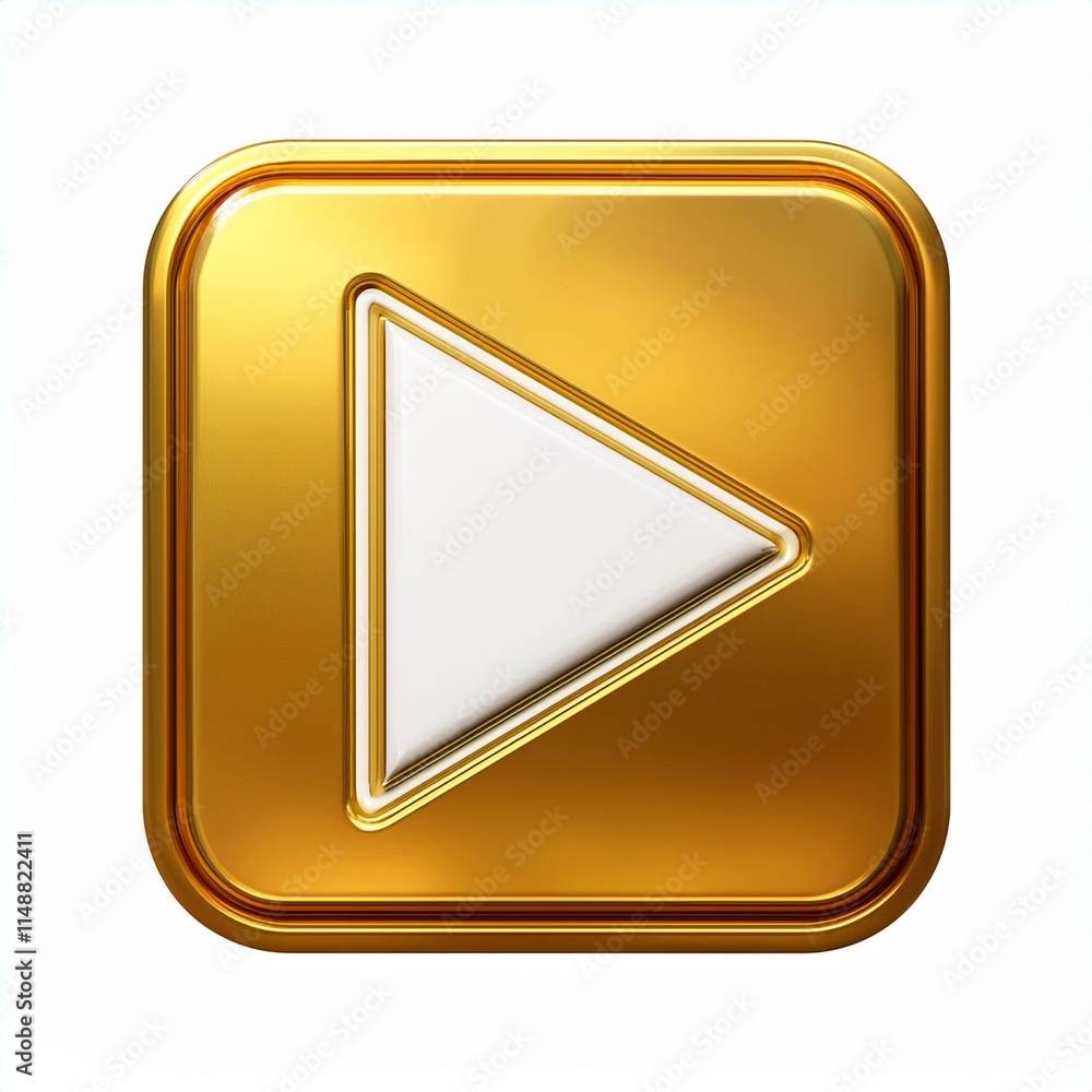 golden shiny 3d YouTube logo play button golden square white triangle ...